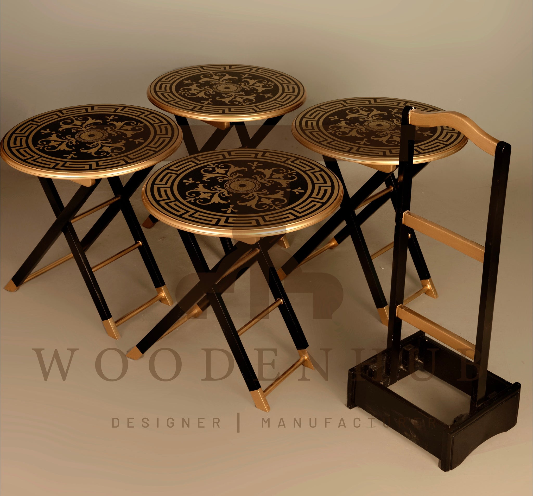 VERSACE SERVING TABLE SET (4PC) – WOODEN HUB